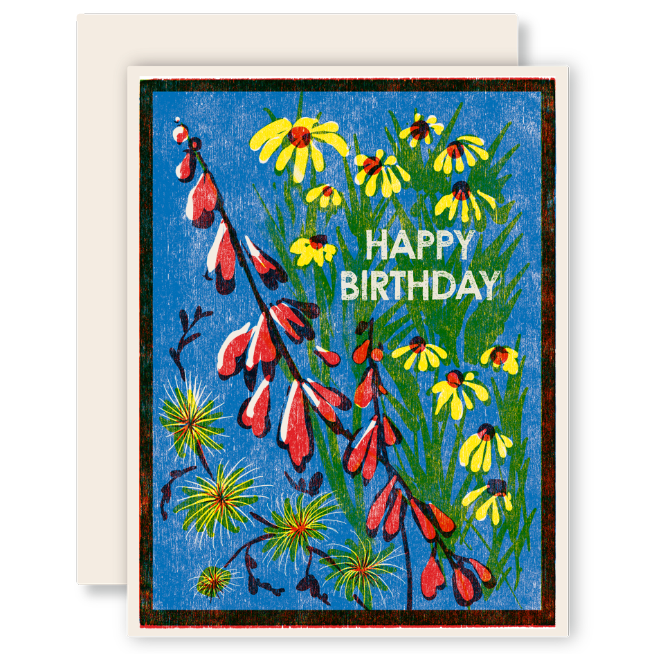 Happy Birthday (Blue Sky Wildflowers) Letterpress Card – The Borough Durham